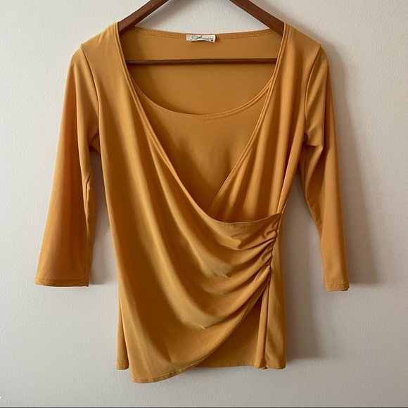 Prospect Blvd | Tops | Prospect Blvd Mustard Faux Wrap Top | Poshmark